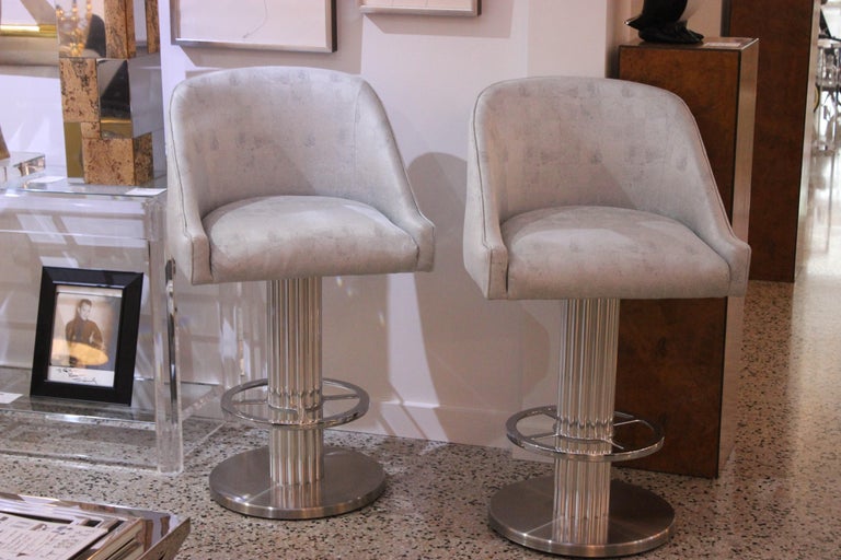 Pair of Design For Leisure Memory Swivel Bar Stools For Sale at 1stDibs
