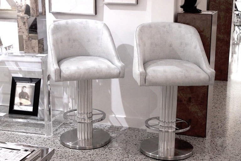 Pair of Design for Leisure Memory Swivel Bar Stools For Sale at 1stDibs