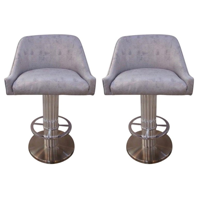 Pair of Design For Leisure Memory Swivel Bar Stools For Sale at 1stDibs
