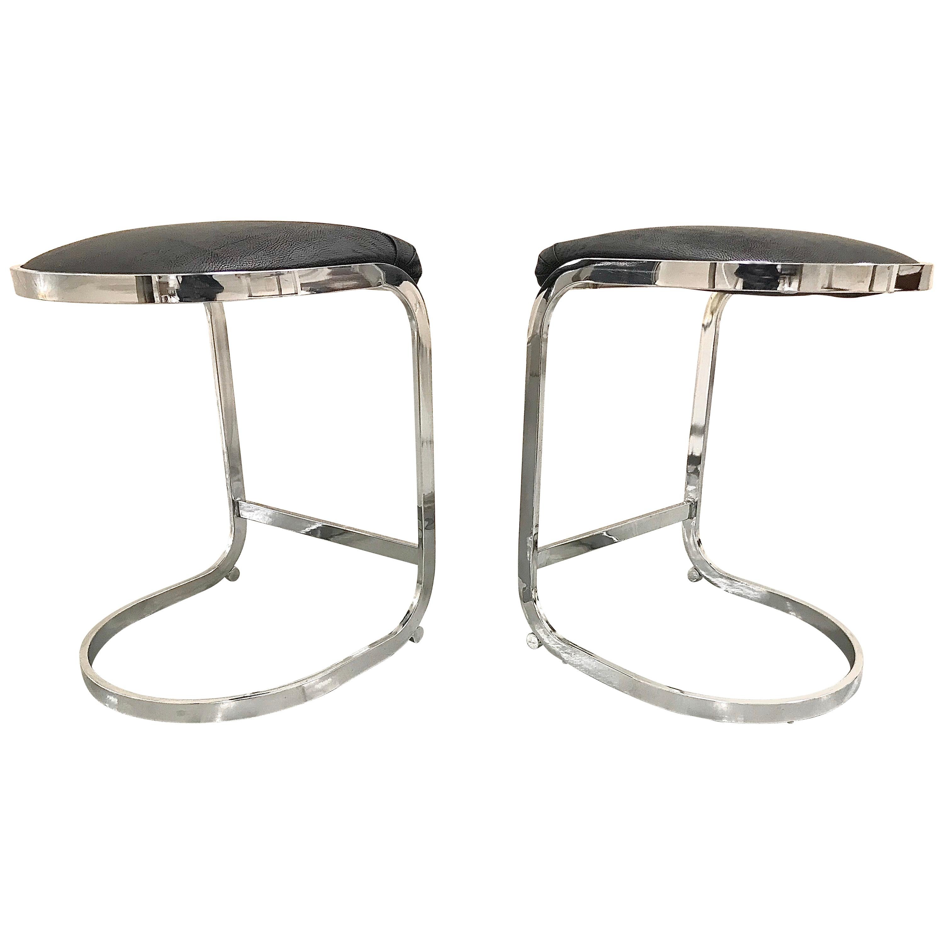 Pair of Design Institute of America Chrome Bar Stools For Sale at 1stDibs