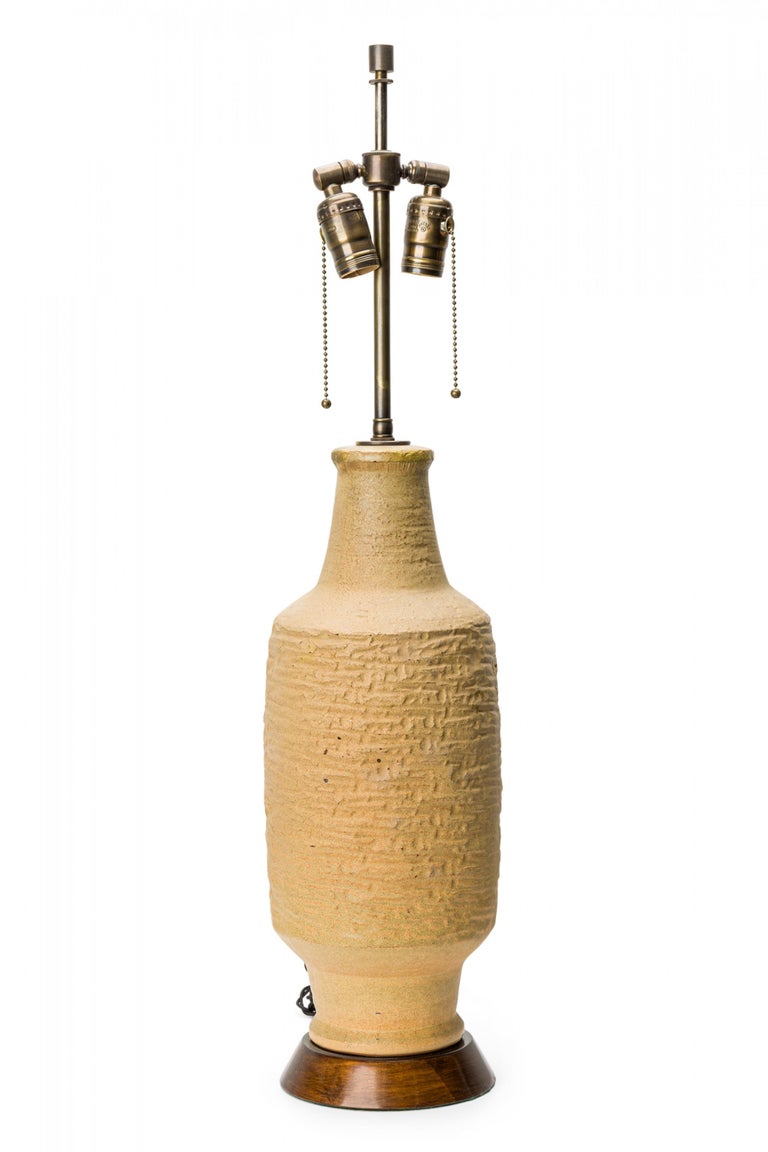 Pair of Design Technics Mid-Century Textured Beige Ceramic Table Lamps ...