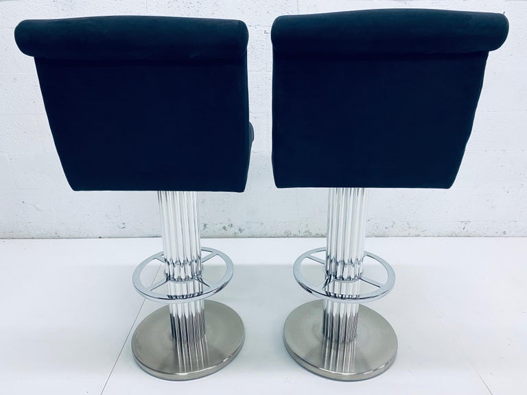 Pair of Designs for Leisure Blue Ultra-Suede Bar Stools at 1stDibs