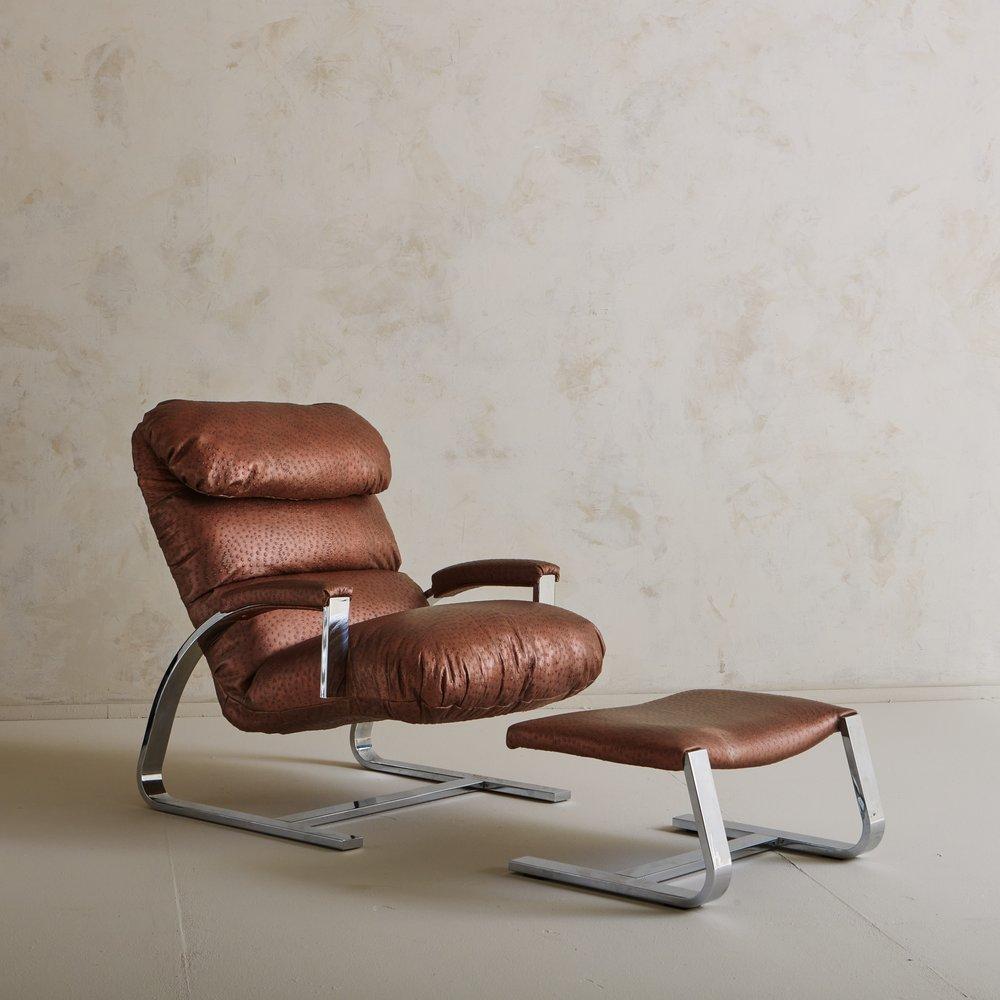 Pair of Dia Lounge Chairs with Ottoman in Robert Allen Leather, 20th ...