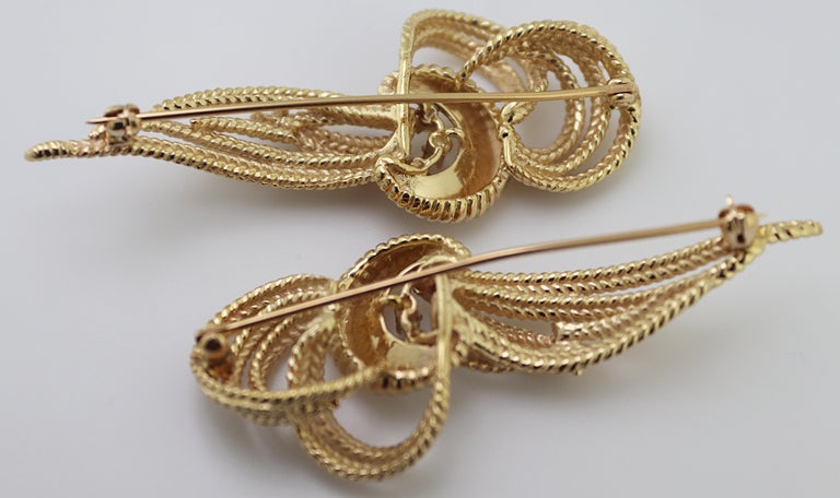 Pair of Diamond, Yellow Gold Double Brooches For Sale at 1stDibs