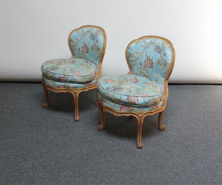 Pair of Diminutive French Louis XV Rococo Boudoir Slipper Chairs at 1stDibs