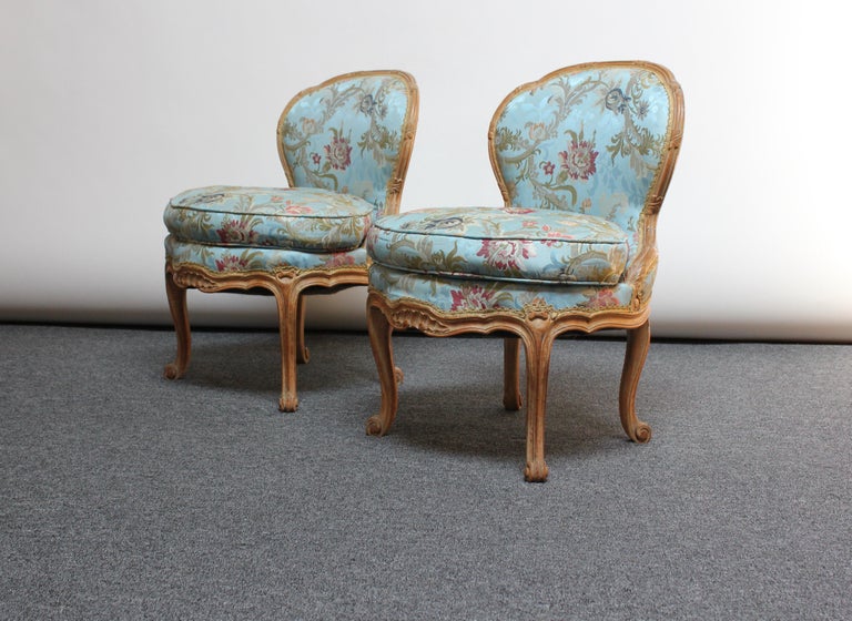Pair of Diminutive French Louis XV Rococo Boudoir Slipper Chairs at 1stDibs