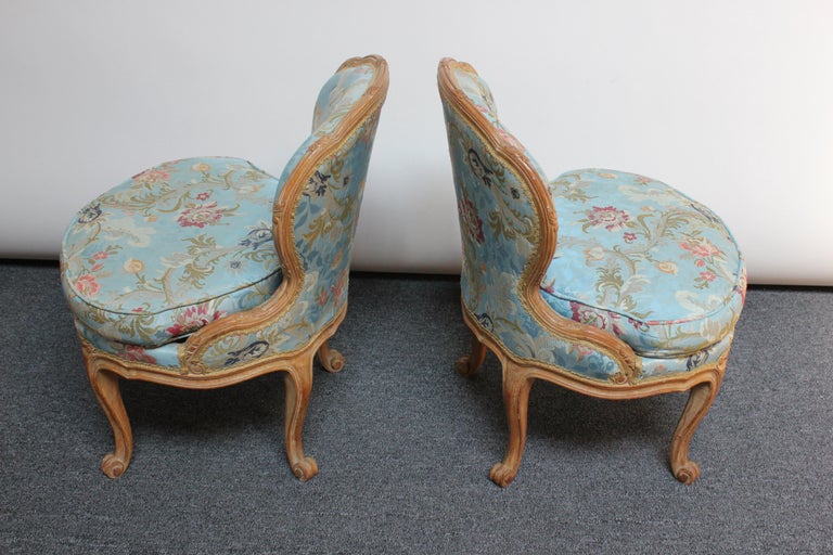 Pair of Diminutive French Louis XV Rococo Boudoir Slipper Chairs at 1stDibs