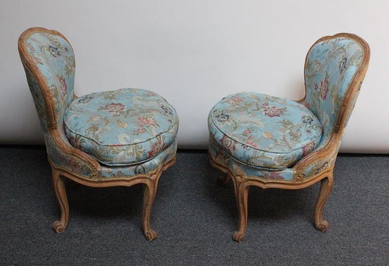 Pair of Diminutive French Louis XV Rococo Boudoir Slipper Chairs at 1stDibs