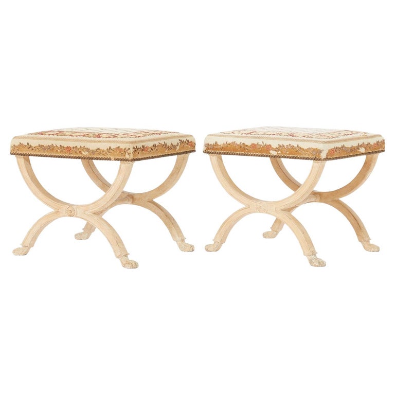 Pair of Directoire Curule or X Frame Stools, c.1800. For Sale at 1stDibs
