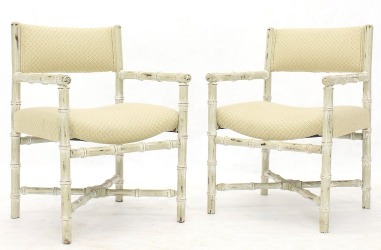 Pair of Distressed Finish Faux Bamboo Capitan Chairs with X Bases For ...