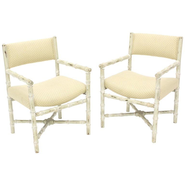Pair of Distressed Finish Faux Bamboo Capitan Chairs with X Bases For ...