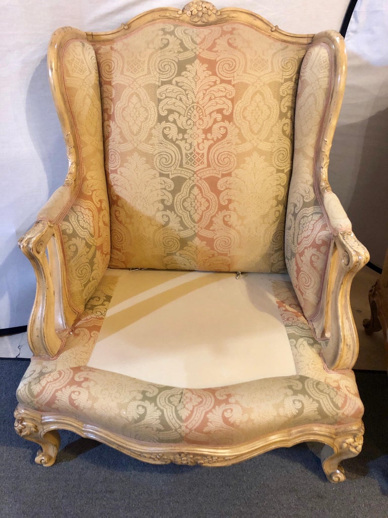 Pair of Distressed Palatial Louis XV Style Wingback or Bergere Chairs ...