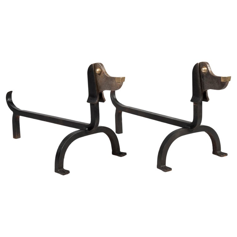 Pair of "Dog" Andirons by Edouard Schenck For Sale at 1stDibs
