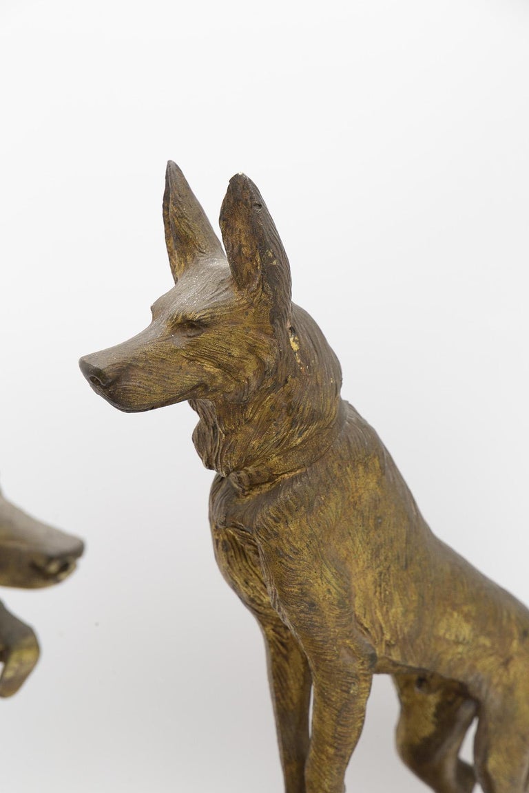 Pair of Dog-shaped bookends made of onyx and bronze For Sale at 1stDibs