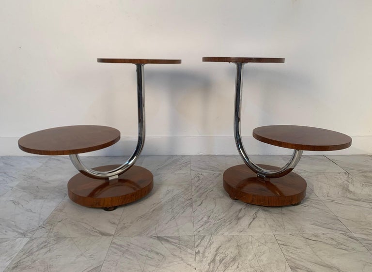 Pair of Donald Deskey Art Deco Walnut and Chrome Side Tables For Sale ...