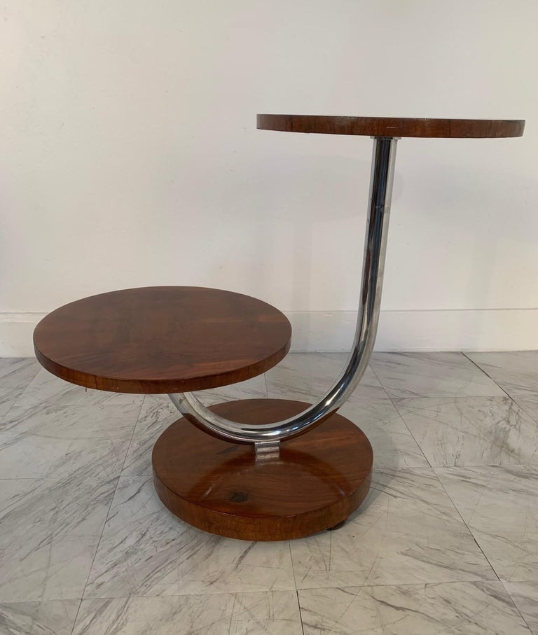 Pair of Donald Deskey Art Deco Walnut and Chrome Side Tables For Sale ...