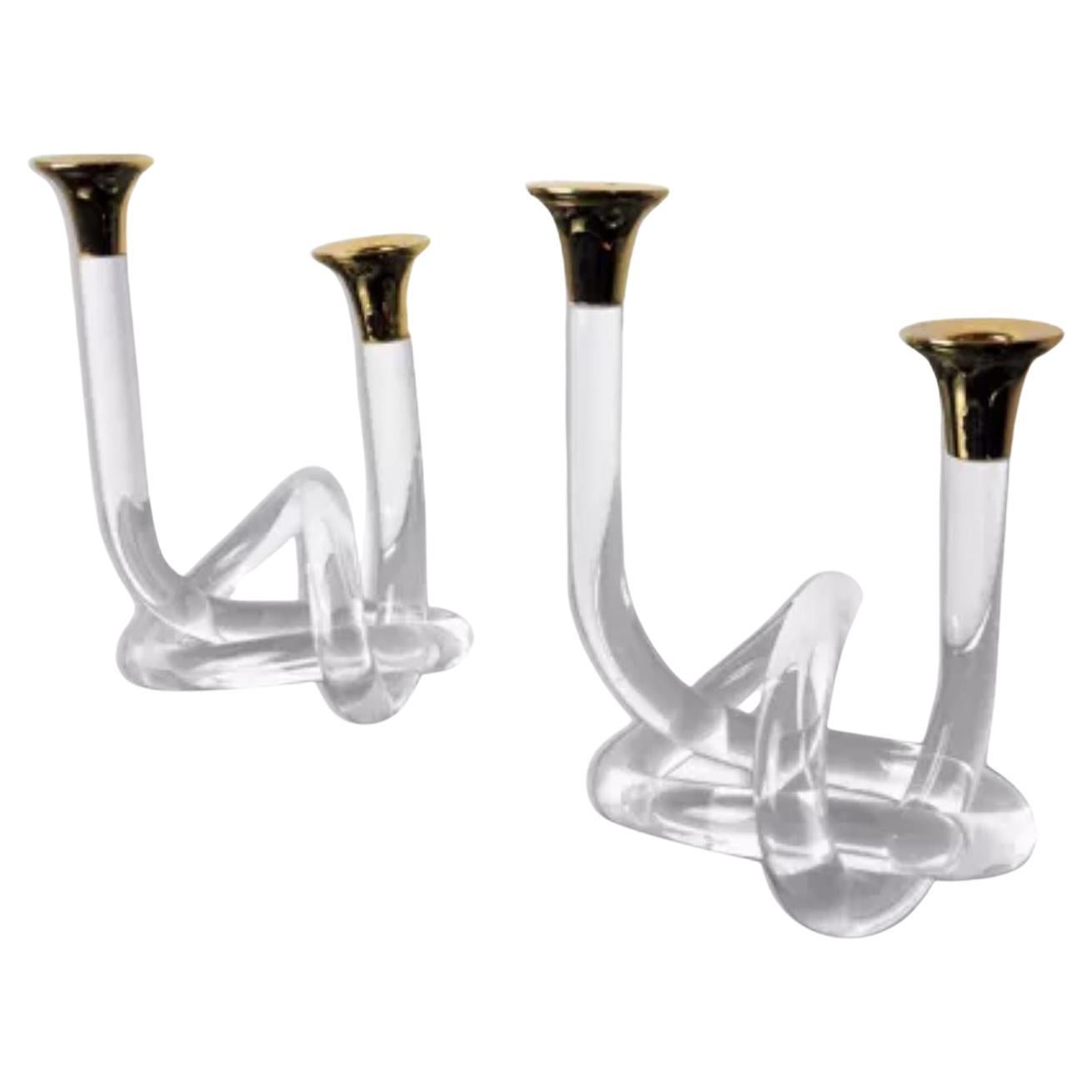 Dorothy Thorpe Lucite Twist Candlesticks at 1stDibs