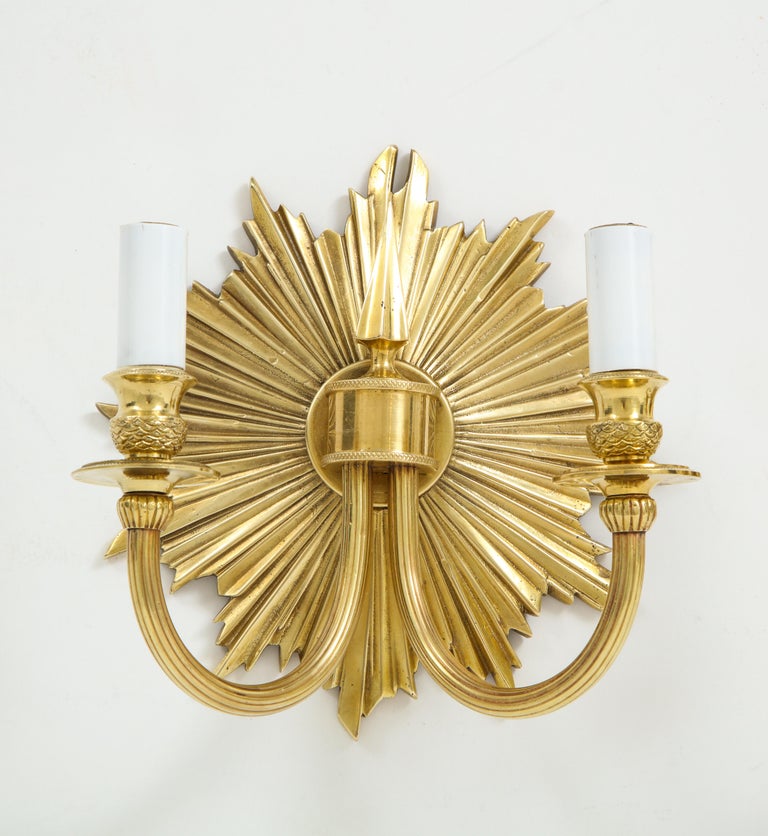 Pair of Double Arm Sunburst Sconces at 1stDibs