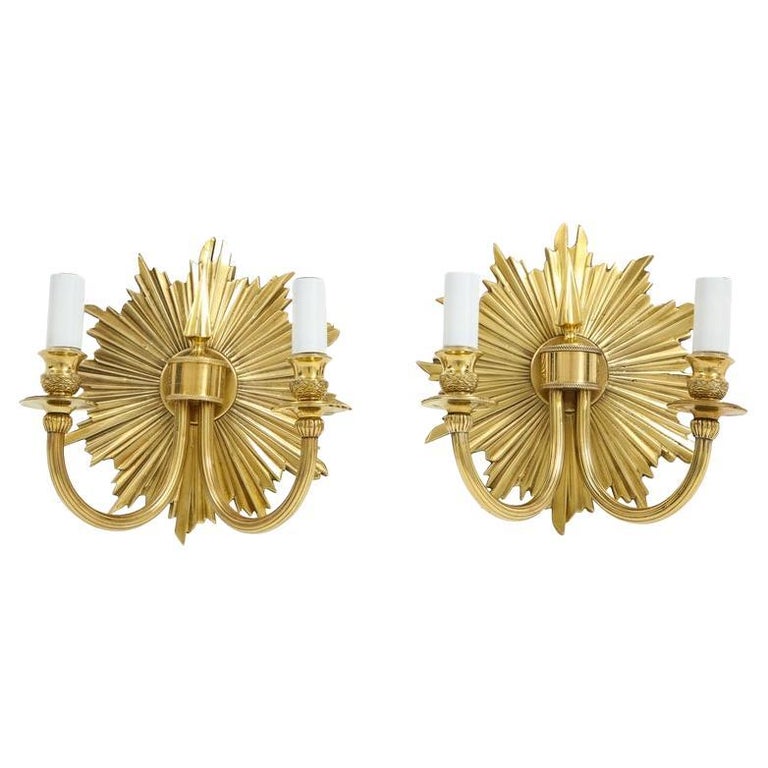 Pair of Double Arm Sunburst Sconces For Sale at 1stDibs