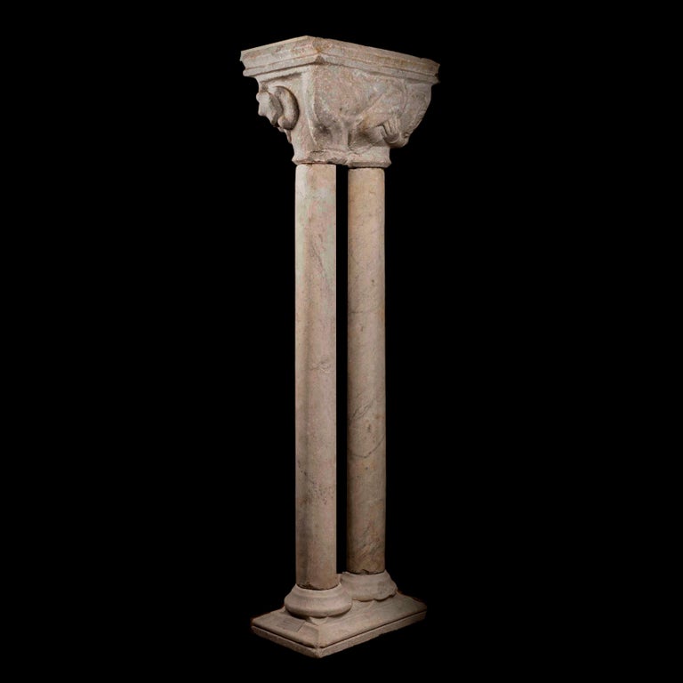 Pair of Double Cloister Capitals on Two Columns, Toulouse, 14th Century ...
