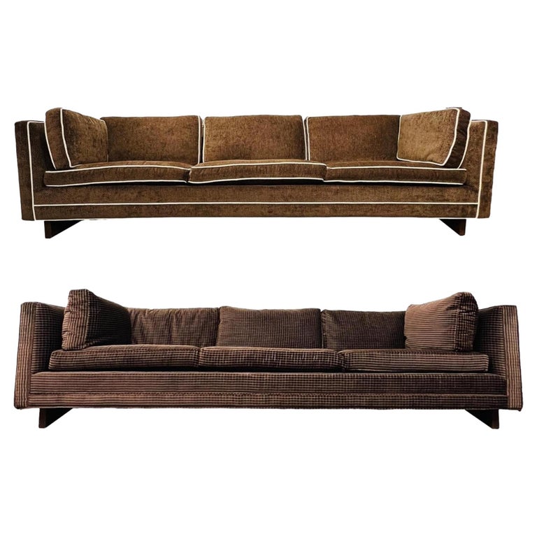 Pair of Double Pedestal Base Tuxedo Sofas For Sale at 1stDibs