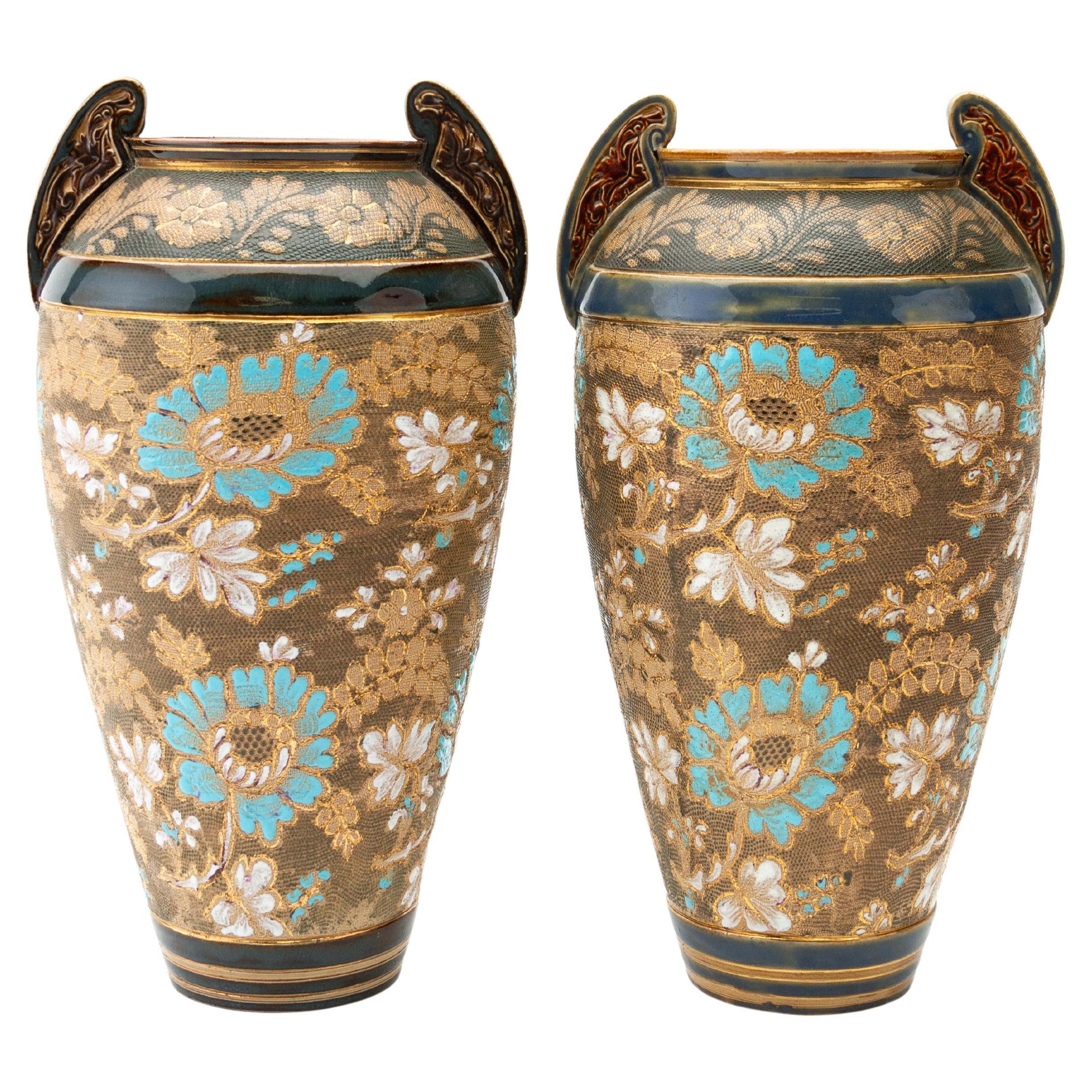 Pair of Doulton Lambeth Enamelled Stoneware Vases 19th Century For Sale ...