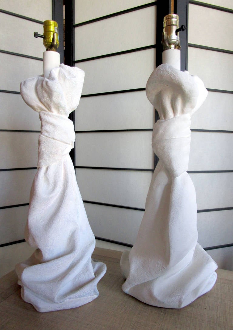 Pair of Draped Plaster Lamps after John Dickinson at 1stDibs