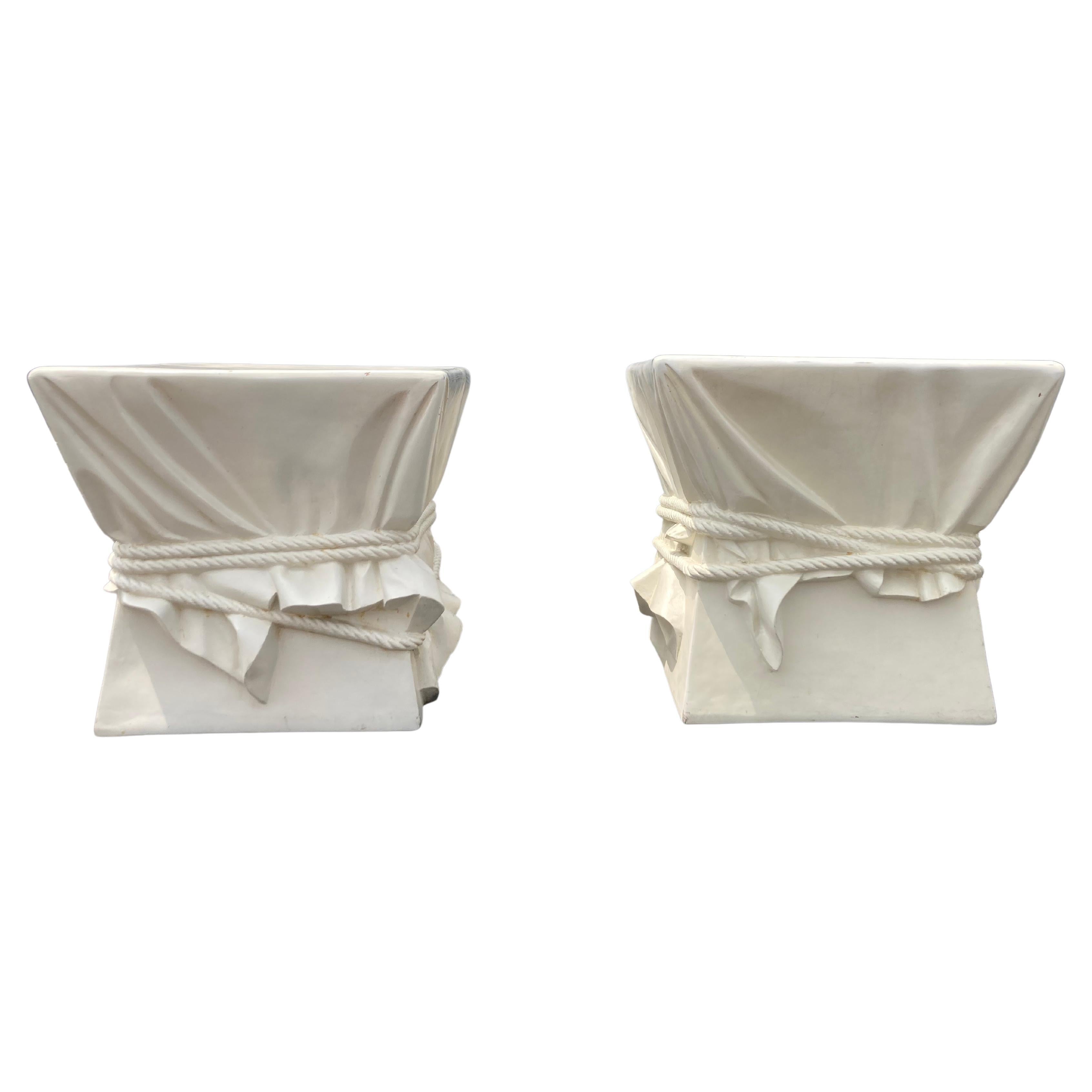 Pair of Draped Rope Side Tables Resin White For Sale at 1stDibs