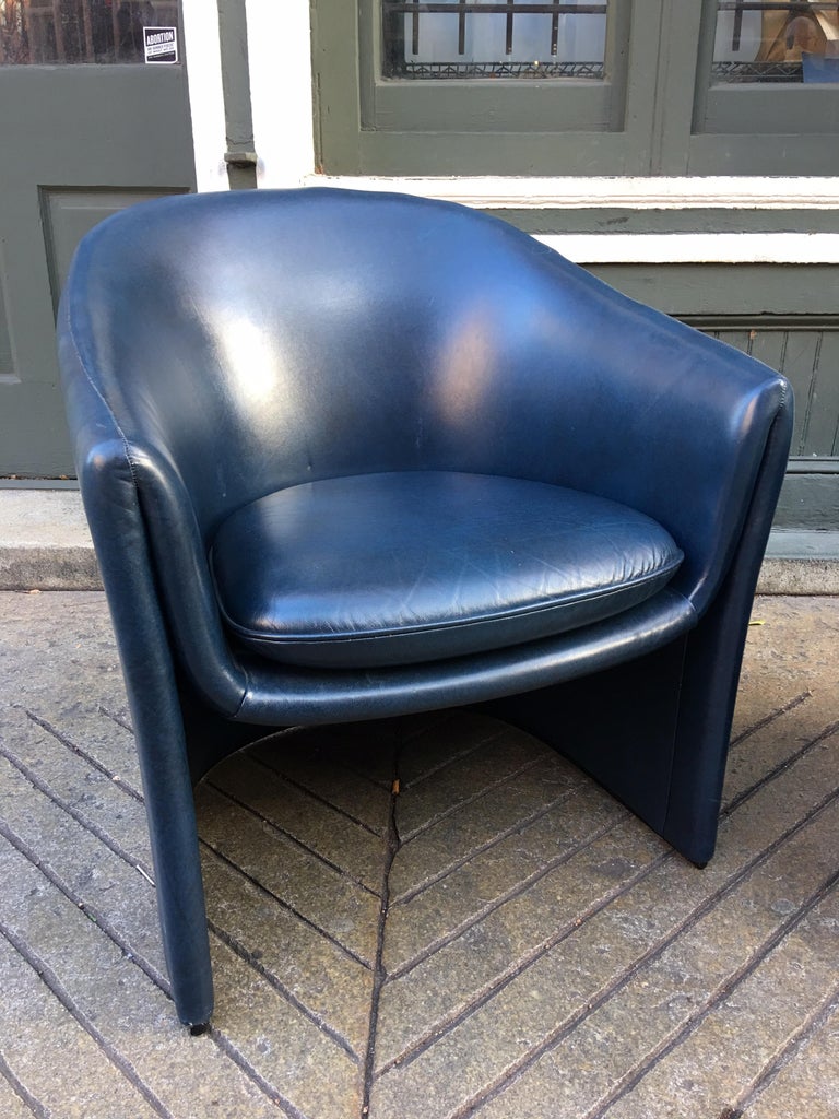 Pair of Dunbar Chairs in Dark Blue Vinyl at 1stDibs