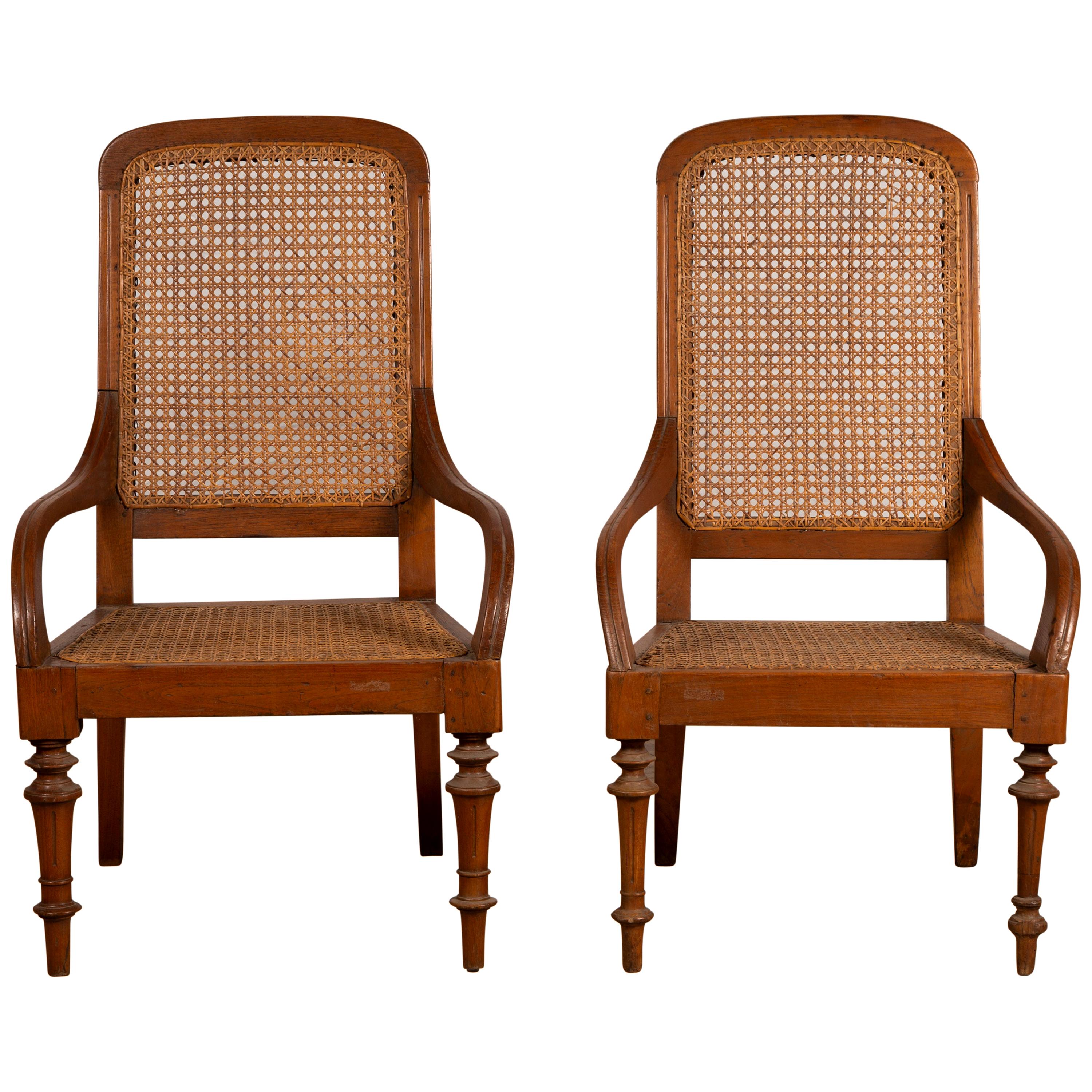 Pair of Dutch Colonial Javanese Armchairs with Woven Rattan Seats and ...