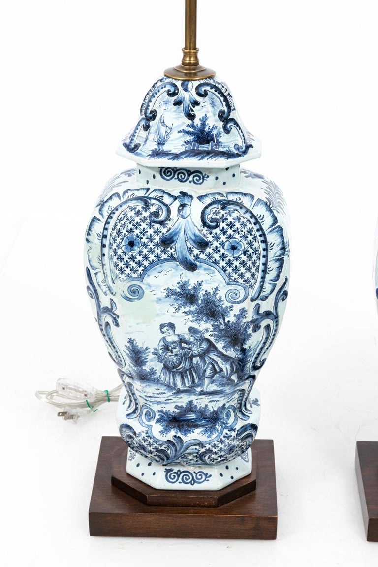 Pair of Dutch Delft Painted Lamps at 1stDibs