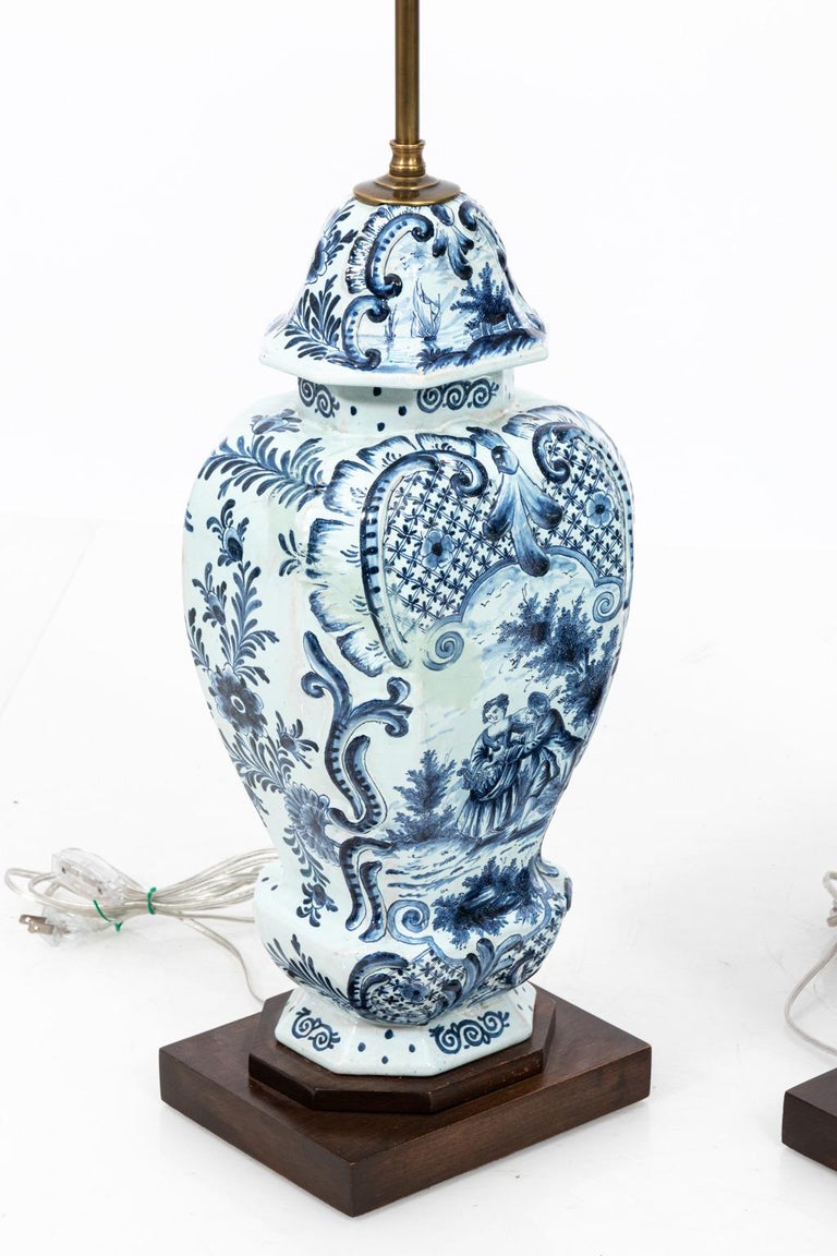 Pair of Dutch Delft Painted Lamps at 1stDibs