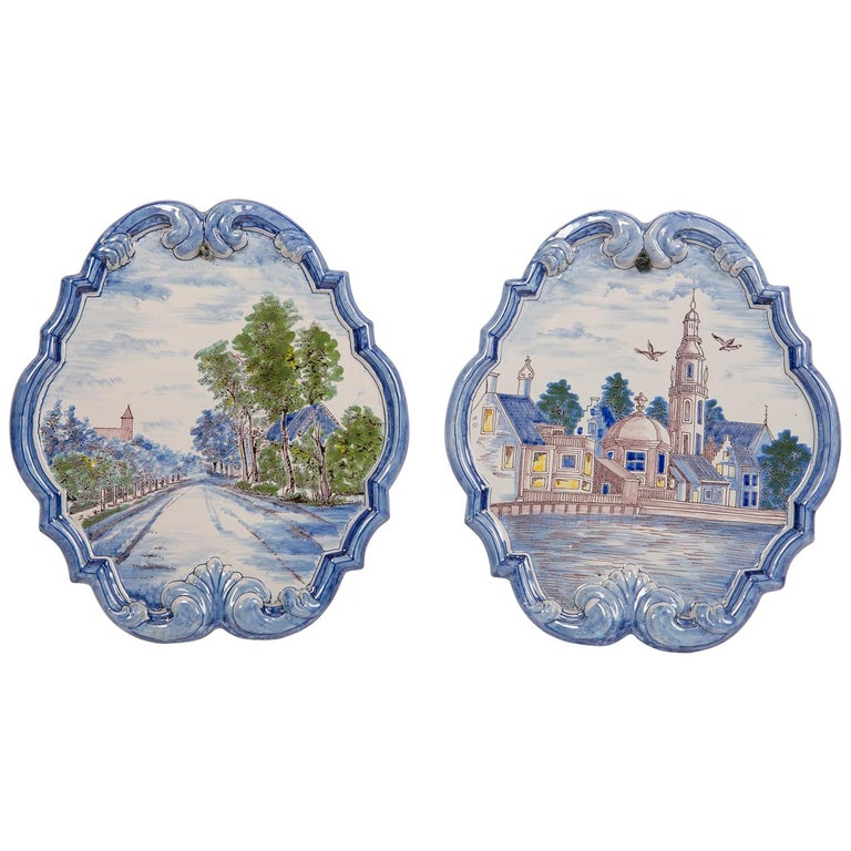 Pair of Dutch Delft Wall Plaques at 1stDibs