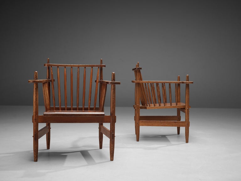 Dutch Pair of Spindle Armchairs in Solid Pine For Sale at 1stDibs