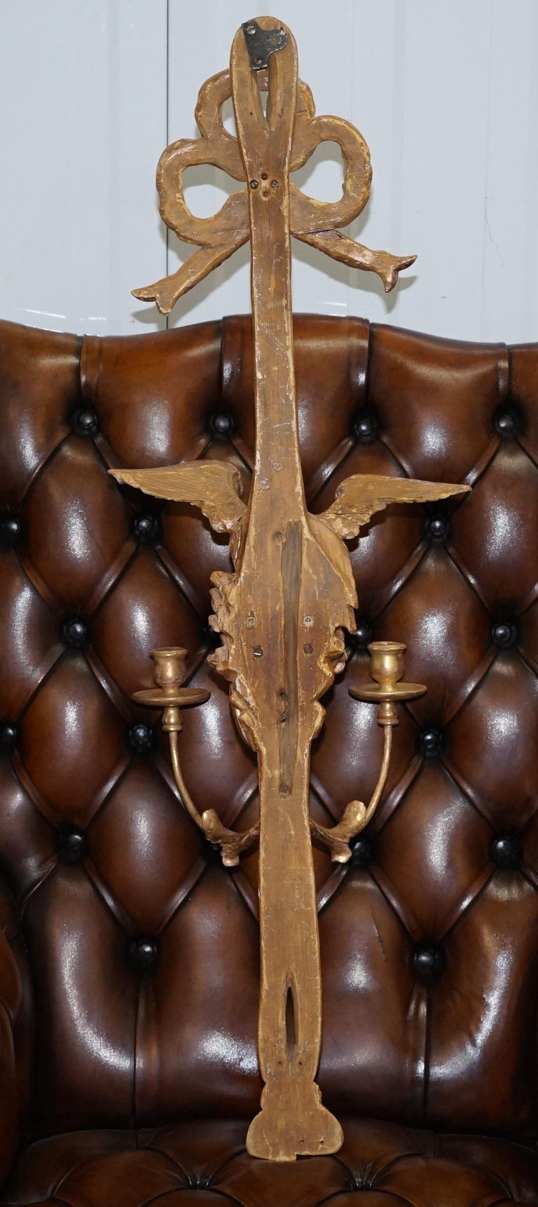 Pair of Eagle Carved Regency Empire Giltwood Twin Light Wall Appliques ...