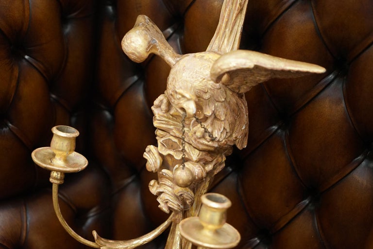Pair of Eagle Carved Regency Empire Giltwood Twin Light Wall Appliques ...