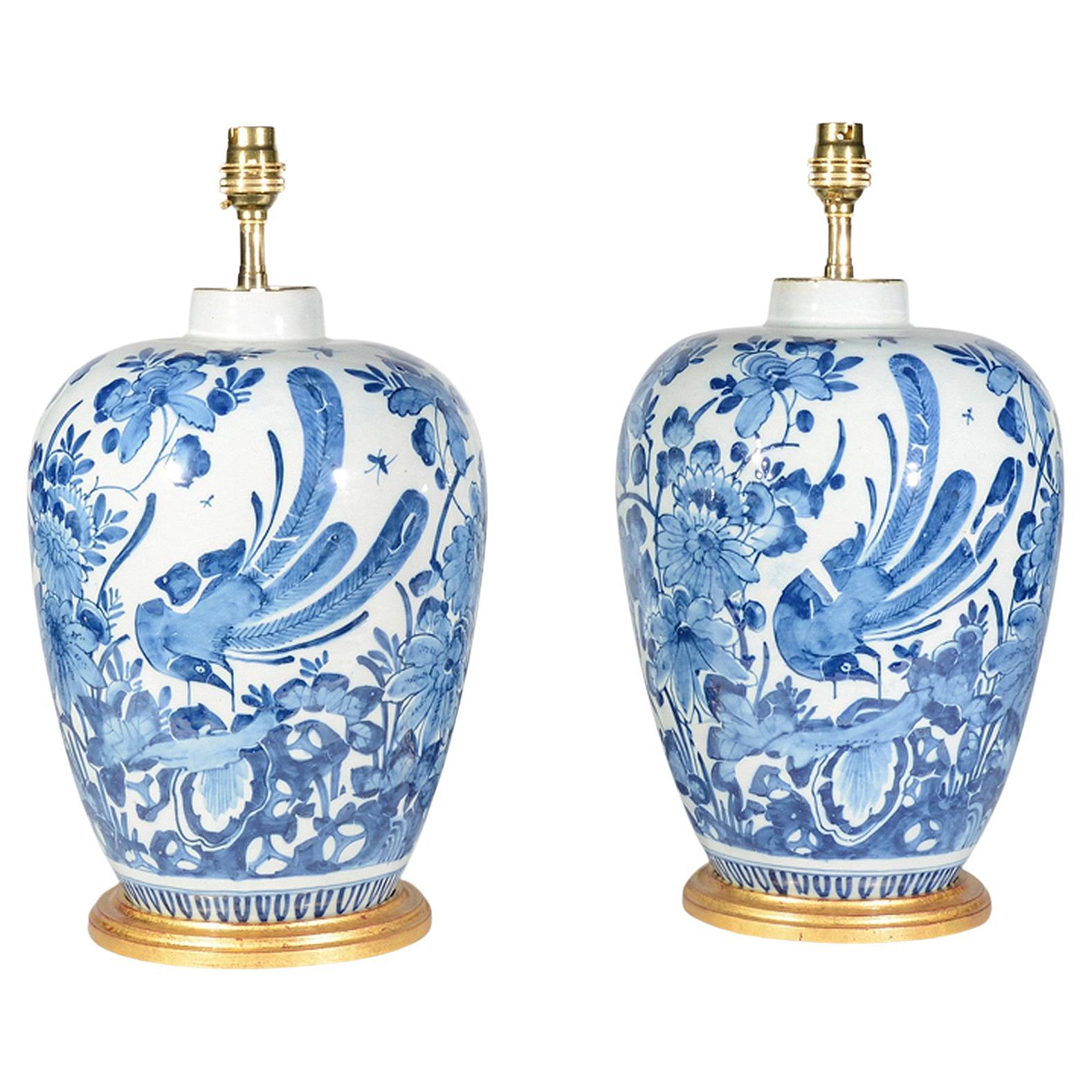 Pair of Early 18th Century Dutch Delft Table Lamps For Sale at 1stDibs