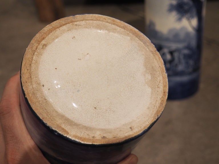 Pair of Early 1900’s Cobalt Blue and White Cylinder form Vases from ...
