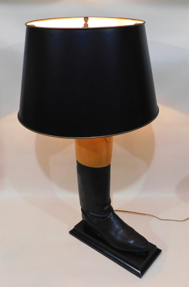 Pair of Early 1900s Leather Equestrian Riding Boot Table Lamps at 1stDibs