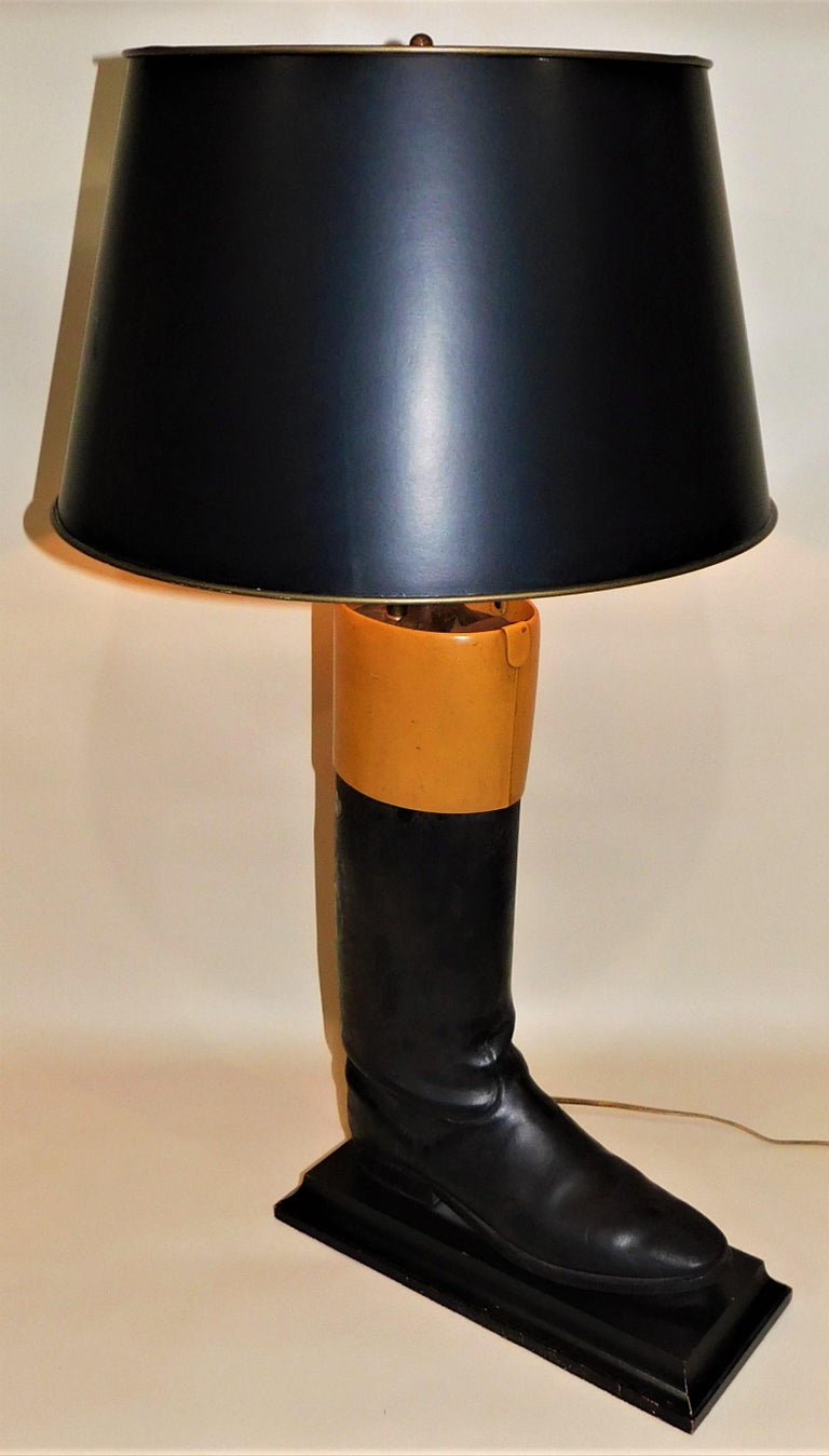 Pair of Early 1900s Leather Equestrian Riding Boot Table Lamps at 1stDibs
