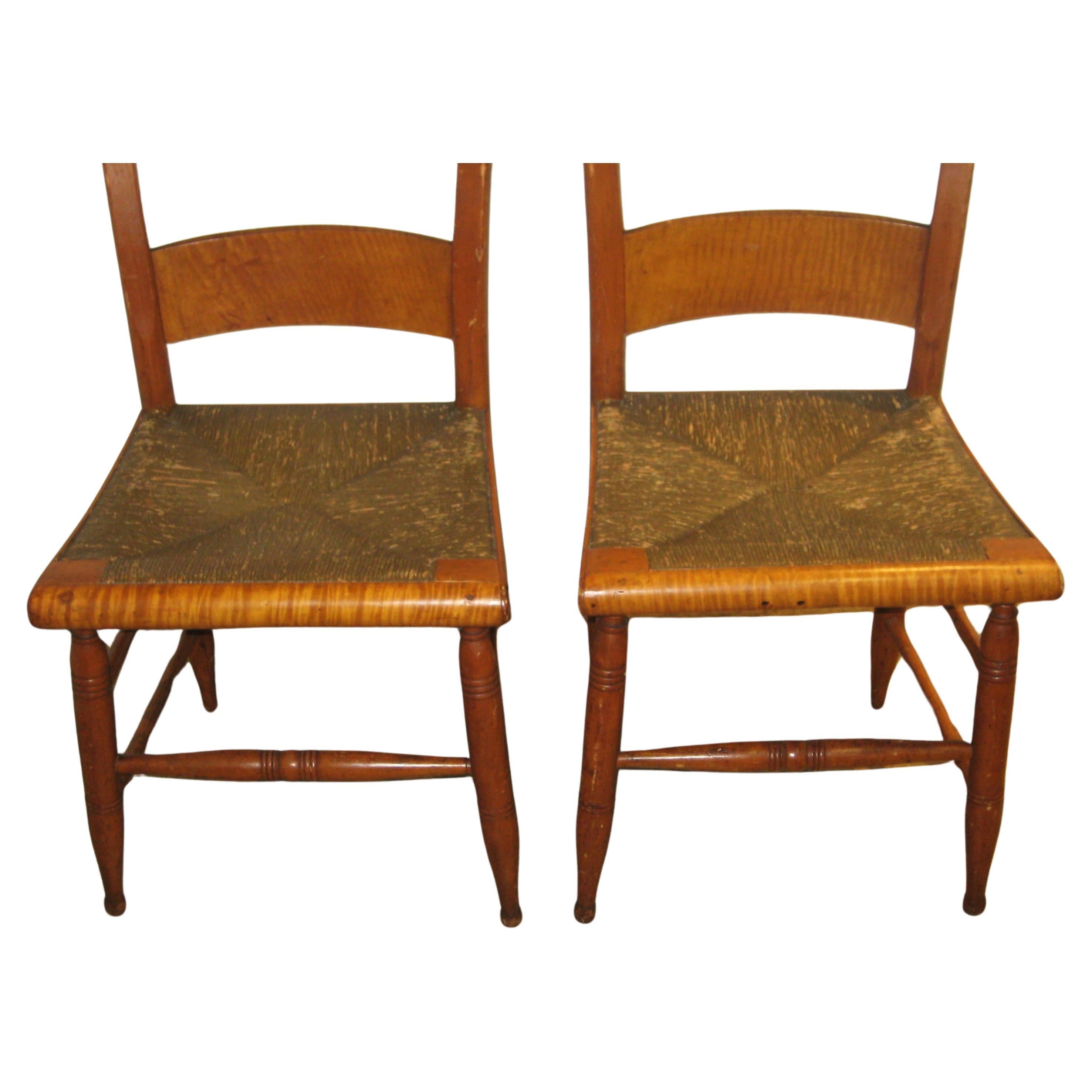 Pair Early 19th Century American Tiger Maple Chairs For Sale at 1stDibs