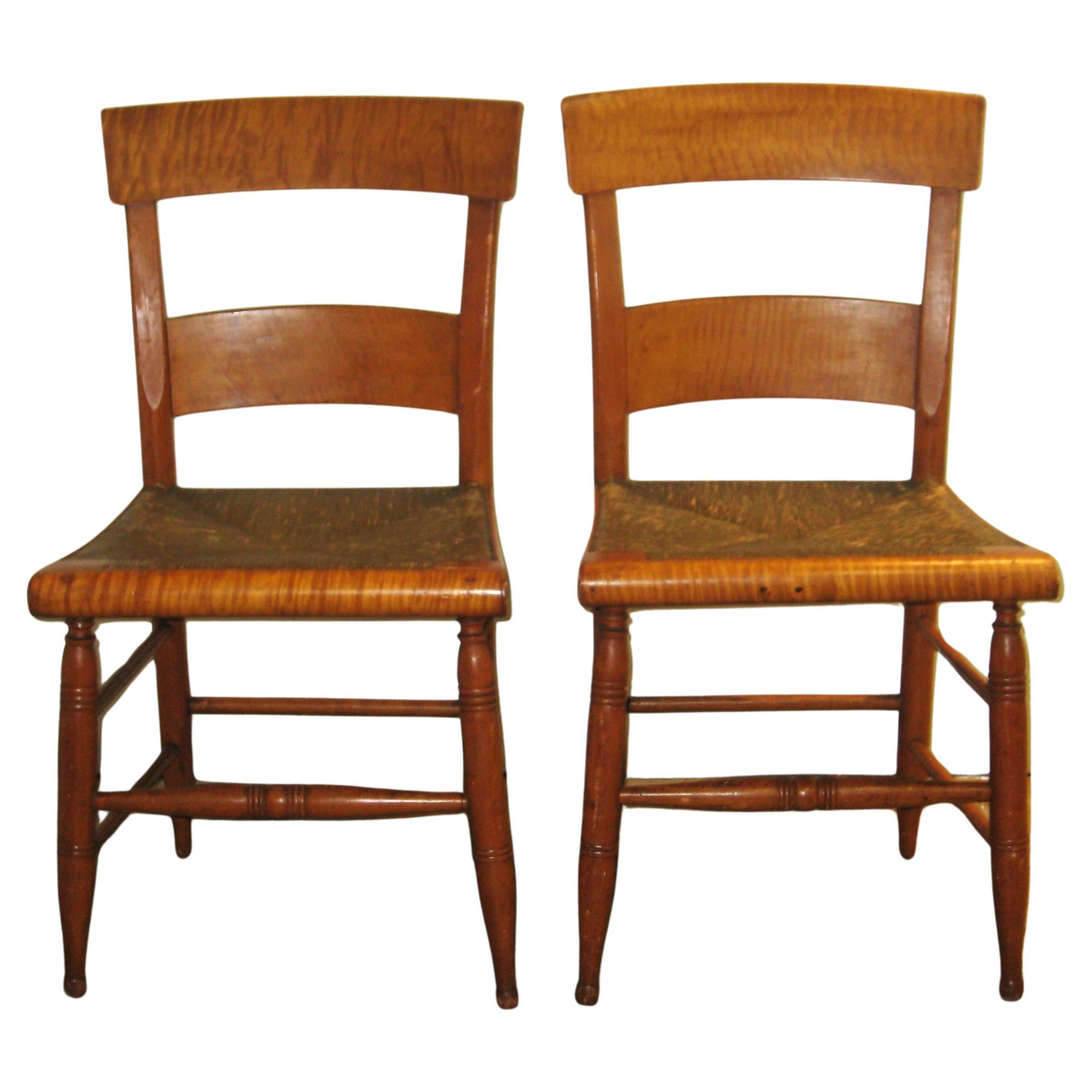 Pair Early 19th Century American Tiger Maple Chairs For Sale at 1stDibs