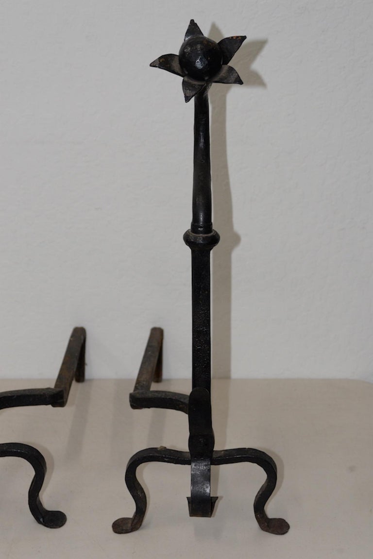 Pair of Early 19th Century Hand Forged Sunflower Andirons at 1stDibs