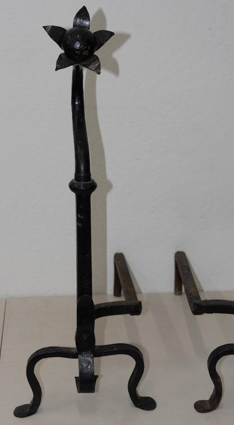 Pair of Early 19th Century Hand Forged Sunflower Andirons at 1stDibs