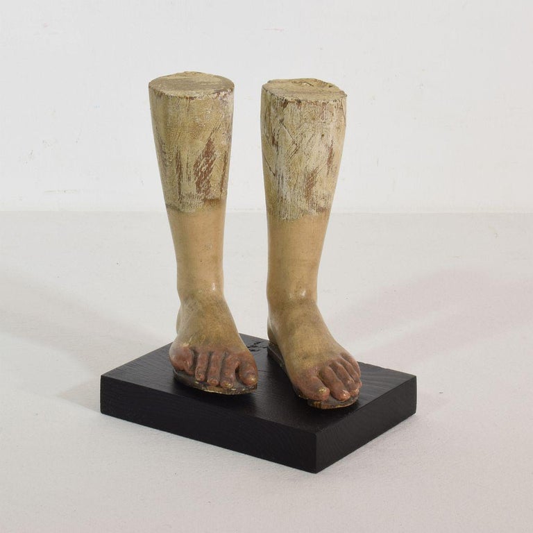 Pair of Early 19th Century Italian Carved Wooden Feet of a Saint Figure ...