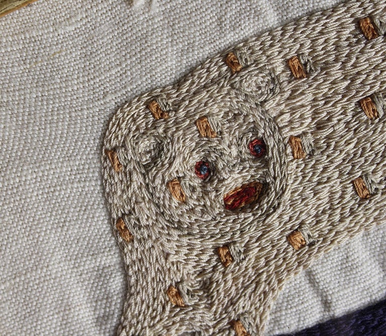 Pair of Early 19th Century Silk Embroidery Folk Art Animals Elephant ...