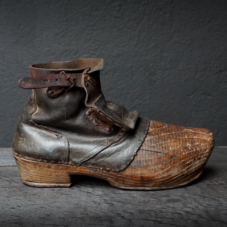 Pair of Early 20th Century Wood and Leather Clogs or Sabots Bois at 1stDibs