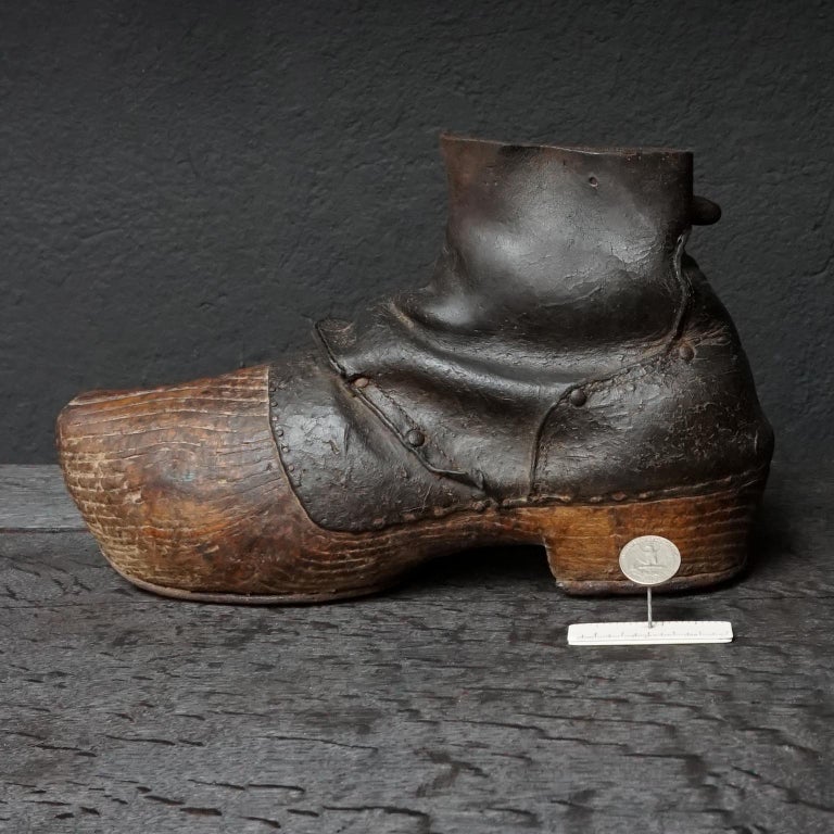Pair of Early 20th Century Wood and Leather Clogs or Sabots Bois at 1stDibs