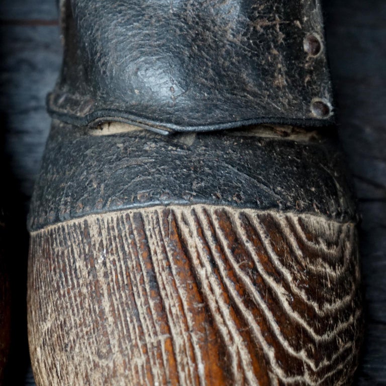 Pair of Early 20th Century Wood and Leather Clogs or Sabots Bois at 1stDibs