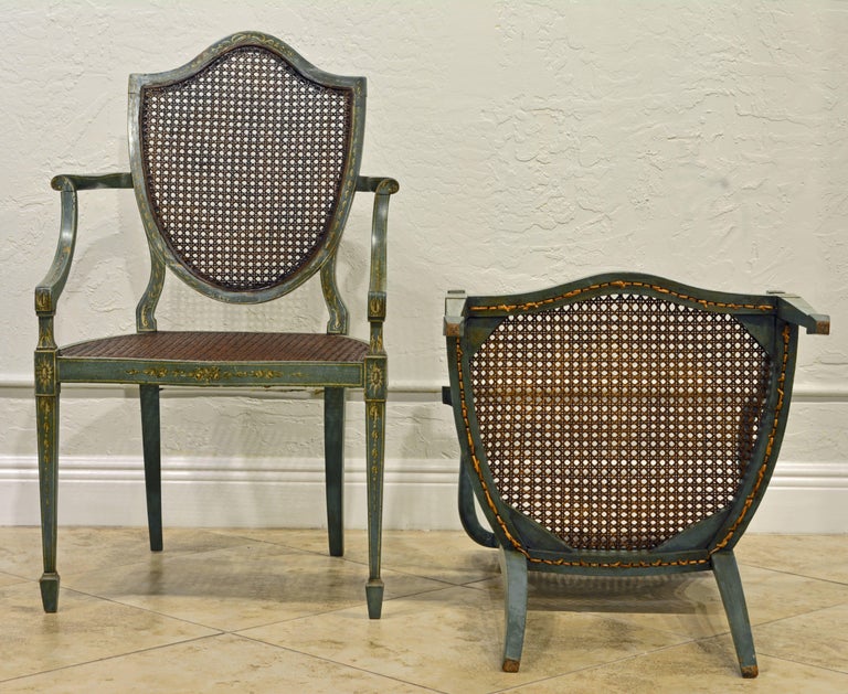 Pair of Early 20th Century English Adams Style Painted Shield Back ...